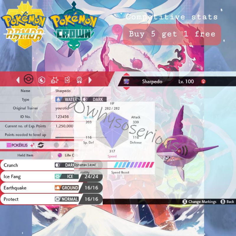 Pokemon Sword and Shield, Square Shiny Sharpedo, Battle ready (Digital ...