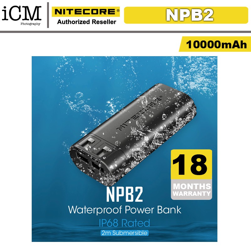 Nitecore NPB2 10000mAh Waterproof Power Bank Powerbank - QC 3.0 USB ...