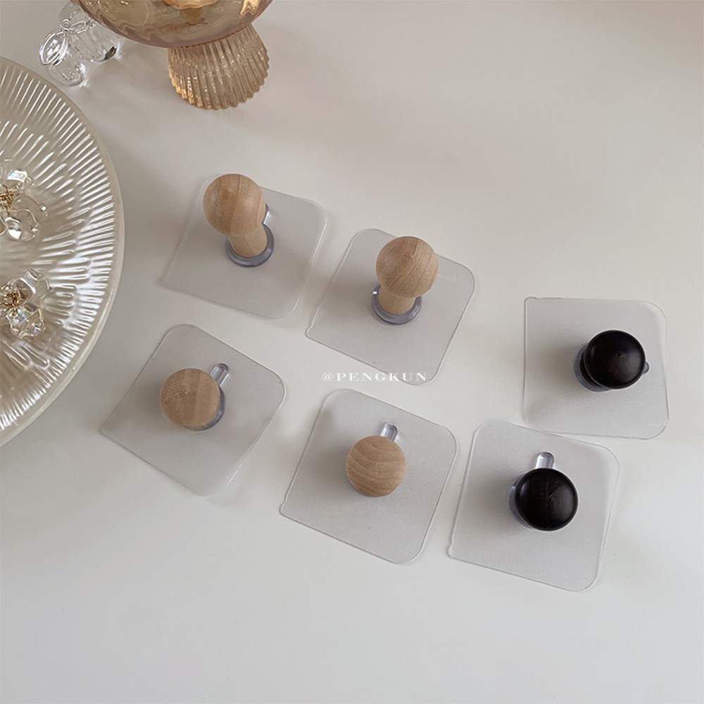 【2pcs】Japanese-style simple solid wood hooks into ins retro punch-free ...