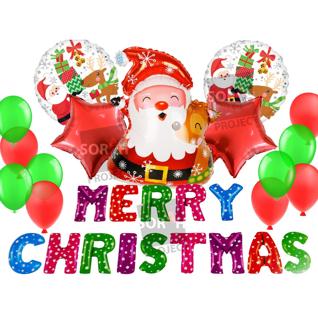 Merry Christmas 16inch Letter Balloon and 5pcs Theme Balloon Decoration ...