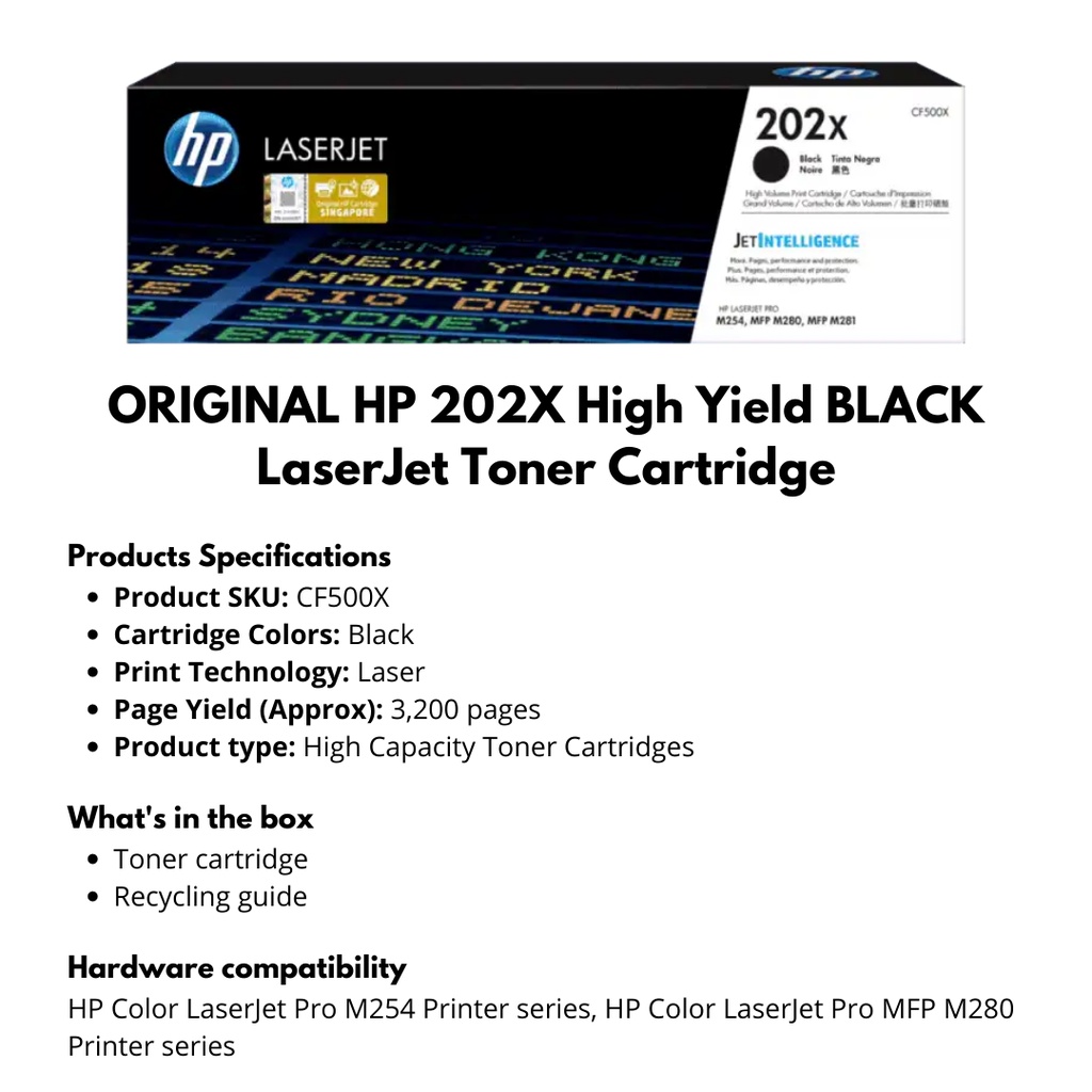 ORIGINAL HP 202X Toner Cartridge Black Cyan Yellow Magenta [CF500/1/2 ...