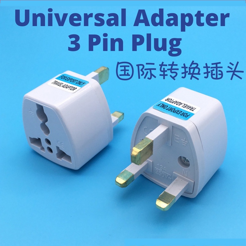 Universal 3 pin adapter plug Singapore Malaysia China British Europe UK ...