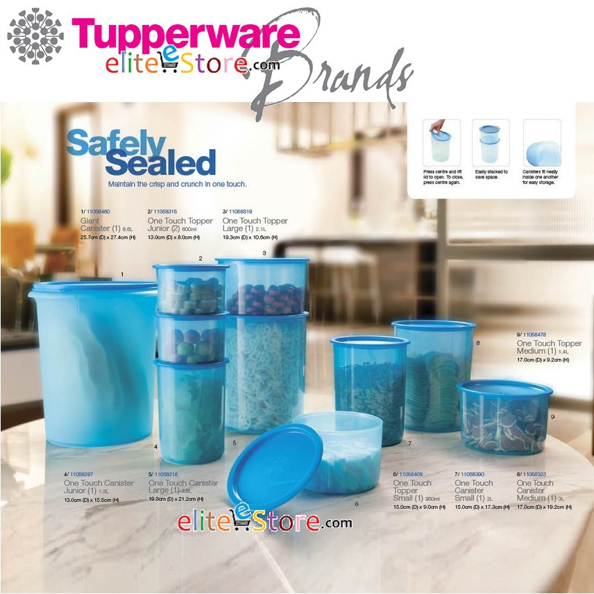 TUPPERWARE One Touch Canister / Topper Set [BLUE 950ml] Airtight Liquid Tight | Shopee Singapore