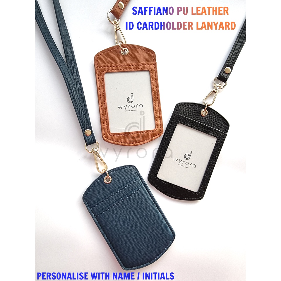 WYRORA Saffiano PU Leather ID Cardholder Lanyard Personalized | Shopee ...