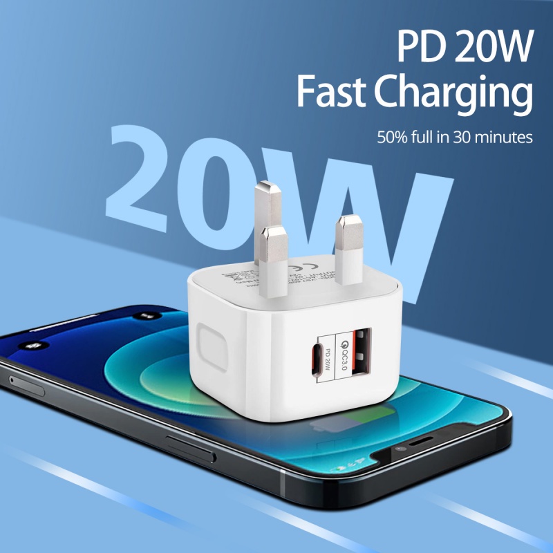 UK Plug Dual USB Charger 5V2A Universal Travel Charging Head British Standard PD20W+QC3.0 Travel ...