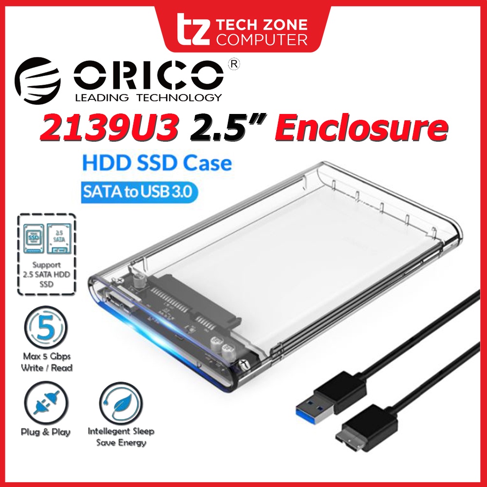 ORICO 2139U3 2.5" USB 3.0 External SATA 2.5 inch HDD SSD Transparent Portable External Enclosure ...