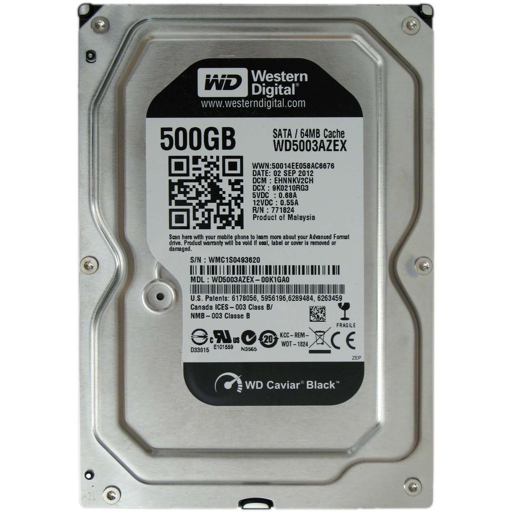 Wd Black WD5003AZEX 500Gb 3.5" 7200Rpm Sata Internal Hard Disk Drive ...