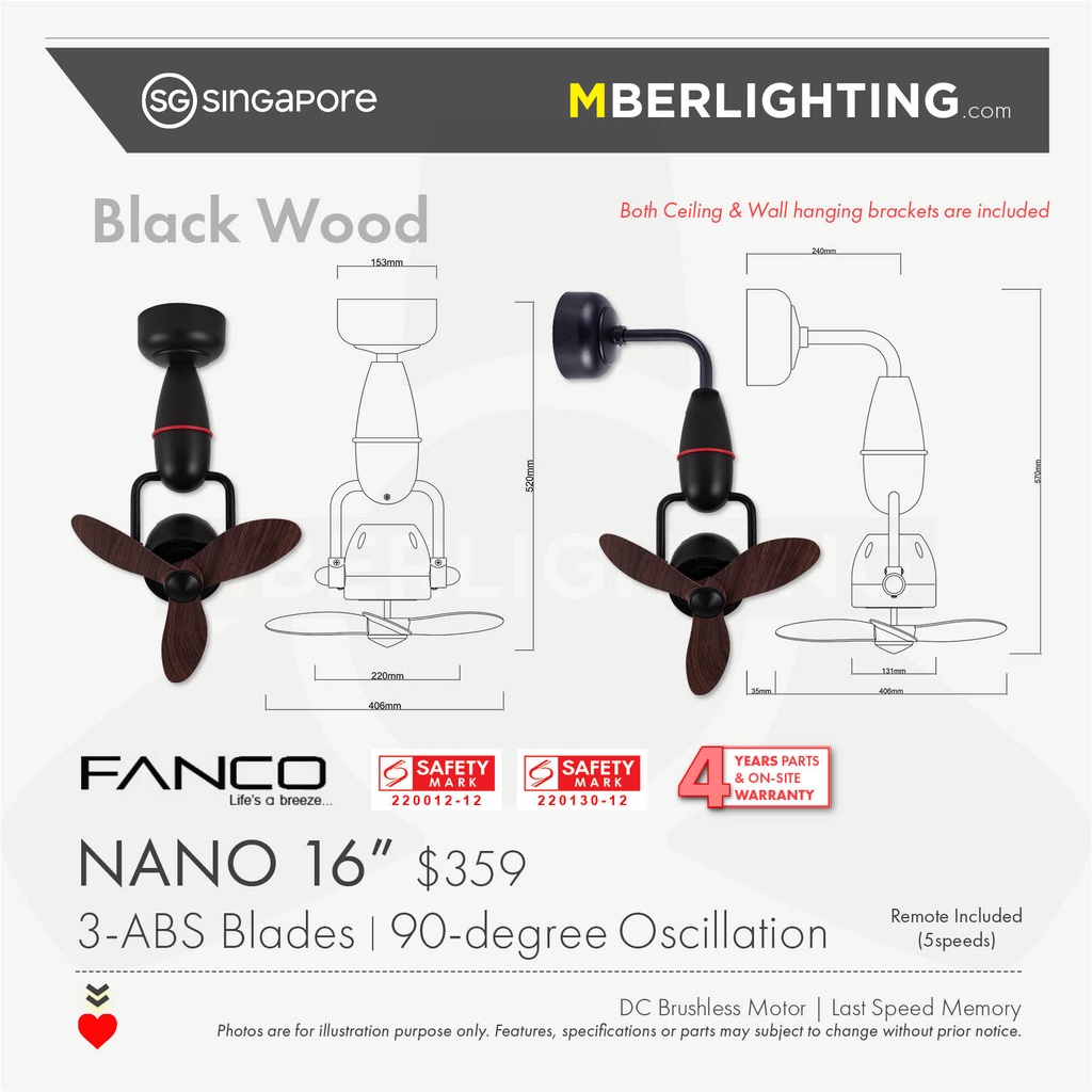 FANCO Dono 16"Corner Fan: Ceiling & Wall Mounting Options with Remote ...