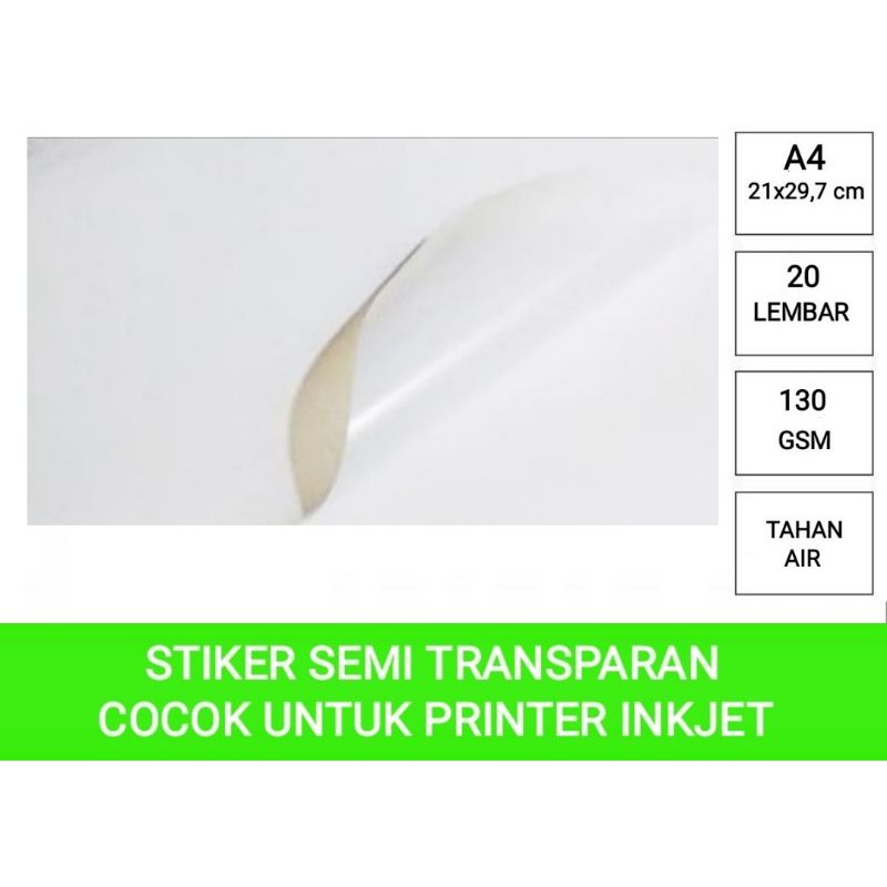 A4 inkjet semi Transparent vinyl STICKER Contains 20 Sheets/semi ...