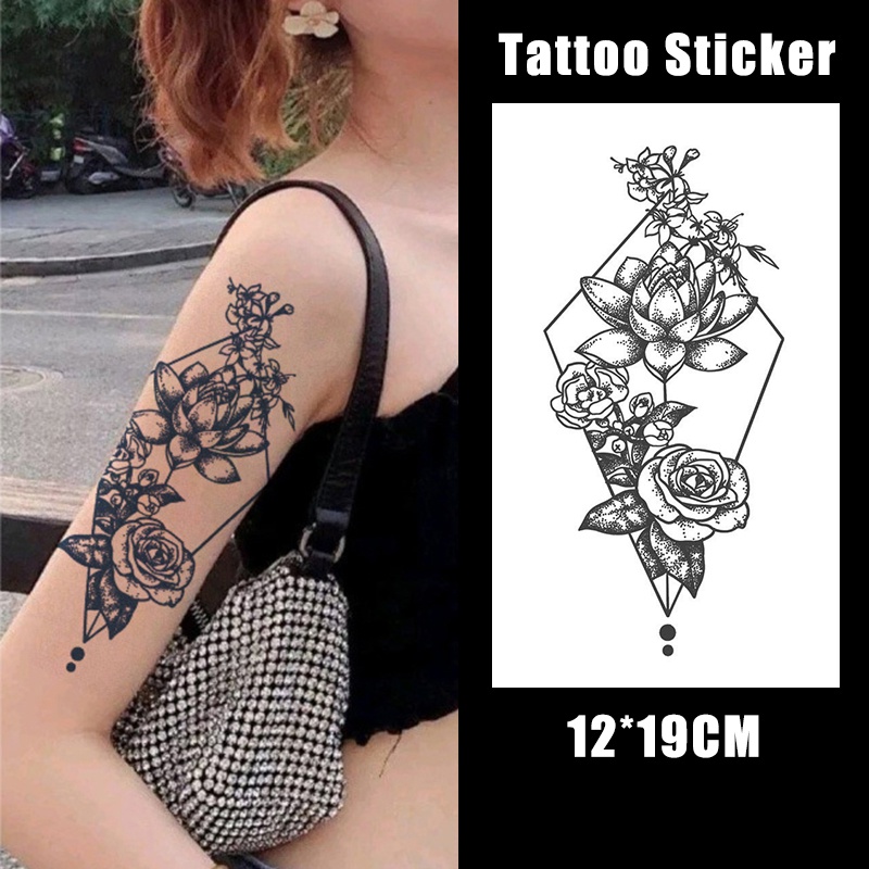 【SUN】Lotus Tattoo Sticker Waterproof Lasting 2 Weeks Magic Tattoo Fake ...
