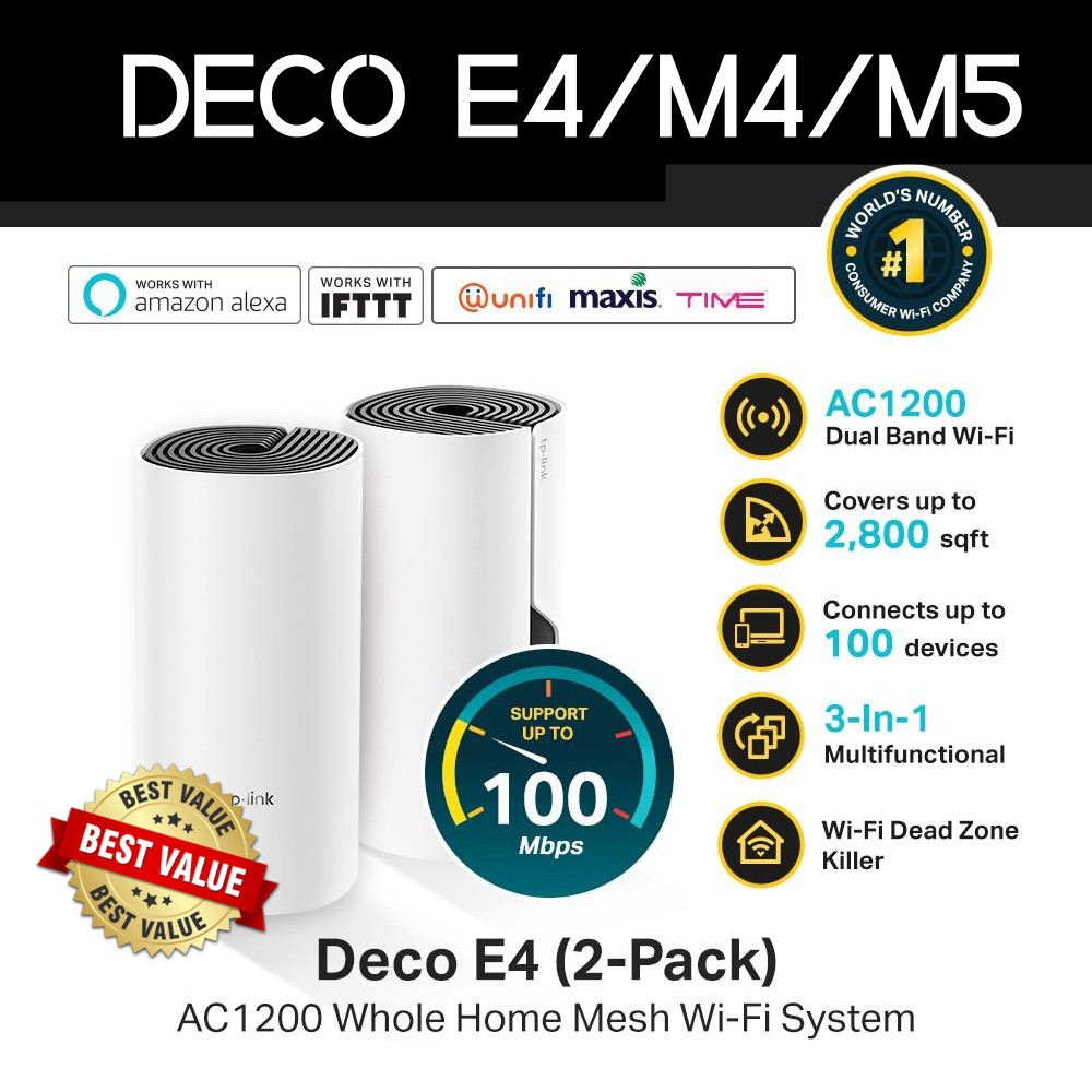 MESH WIFI DECO E4 M4 M5 AC1200 MESH WiFi Router Whole Home Wi-Fi System ...