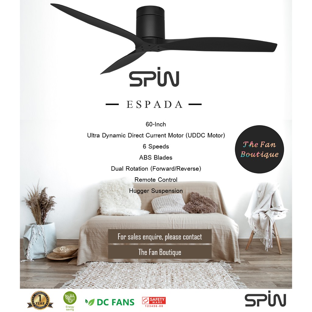 SPIN ESPADA 43" / 52" / 60" Designer Ceiling Fan w Remote Control ...