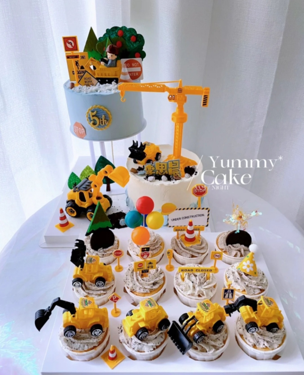 Bulldozer cake topper excavator model crane cake toy figurine transport ...