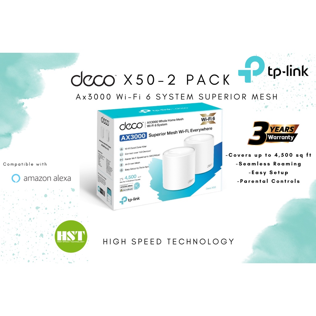 TP-Link Deco AX3000 X50 - 2 Pack Whole Home AI-Driven Wifi 6 Mesh Wifi ...