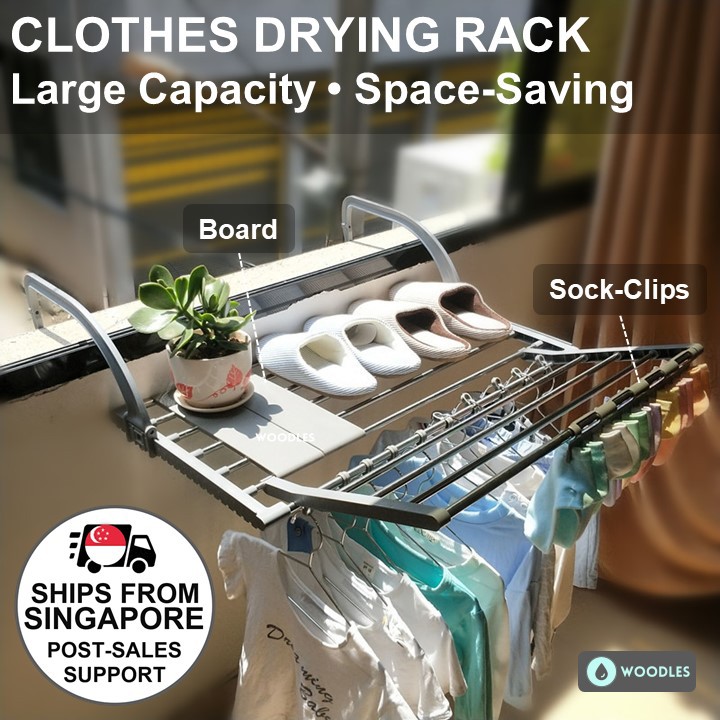 [SG Stock] WOODLES Clothes Extendable Drying Rack Balcony Stainless ...