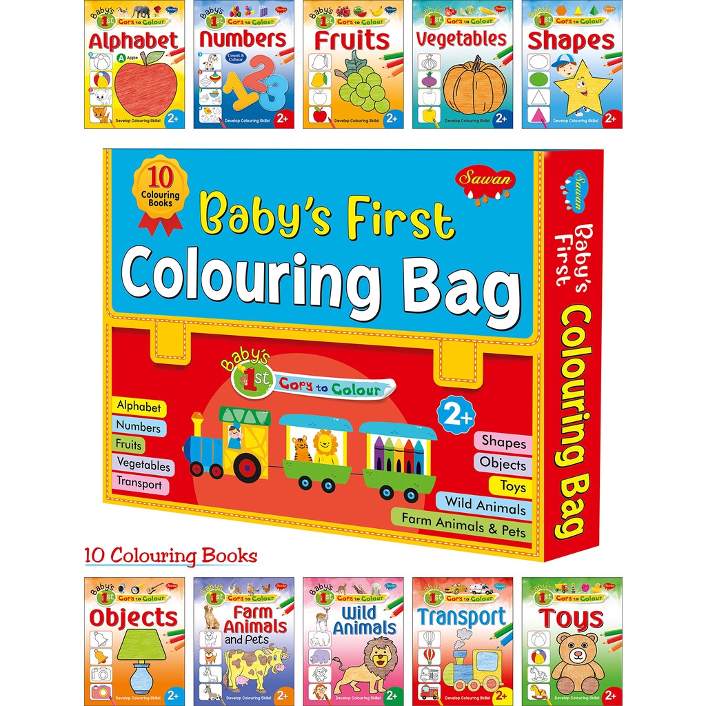 Coloring Book/Colouring Book/ 10 set of books in bag for Kids 3 to 5 ...