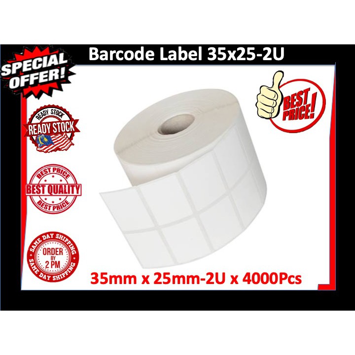 Barcode Label 35mm X 25mm 2UP Blank Barcode Label Sticker (4000 Pcs Per ...