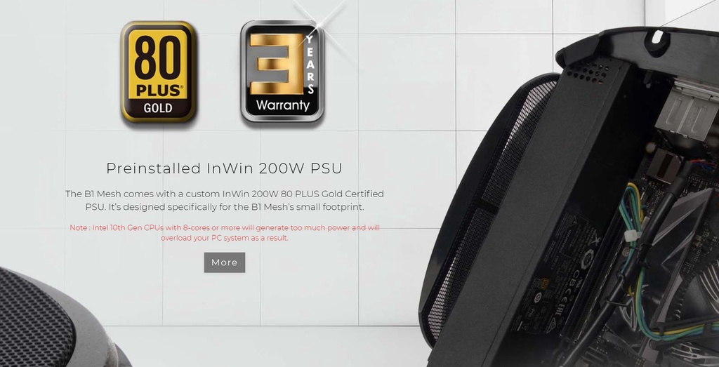 InWin B1 Mesh/TG Mini-ITX Chassis with Built-in 200W 80+ Gold PSU (2 ...