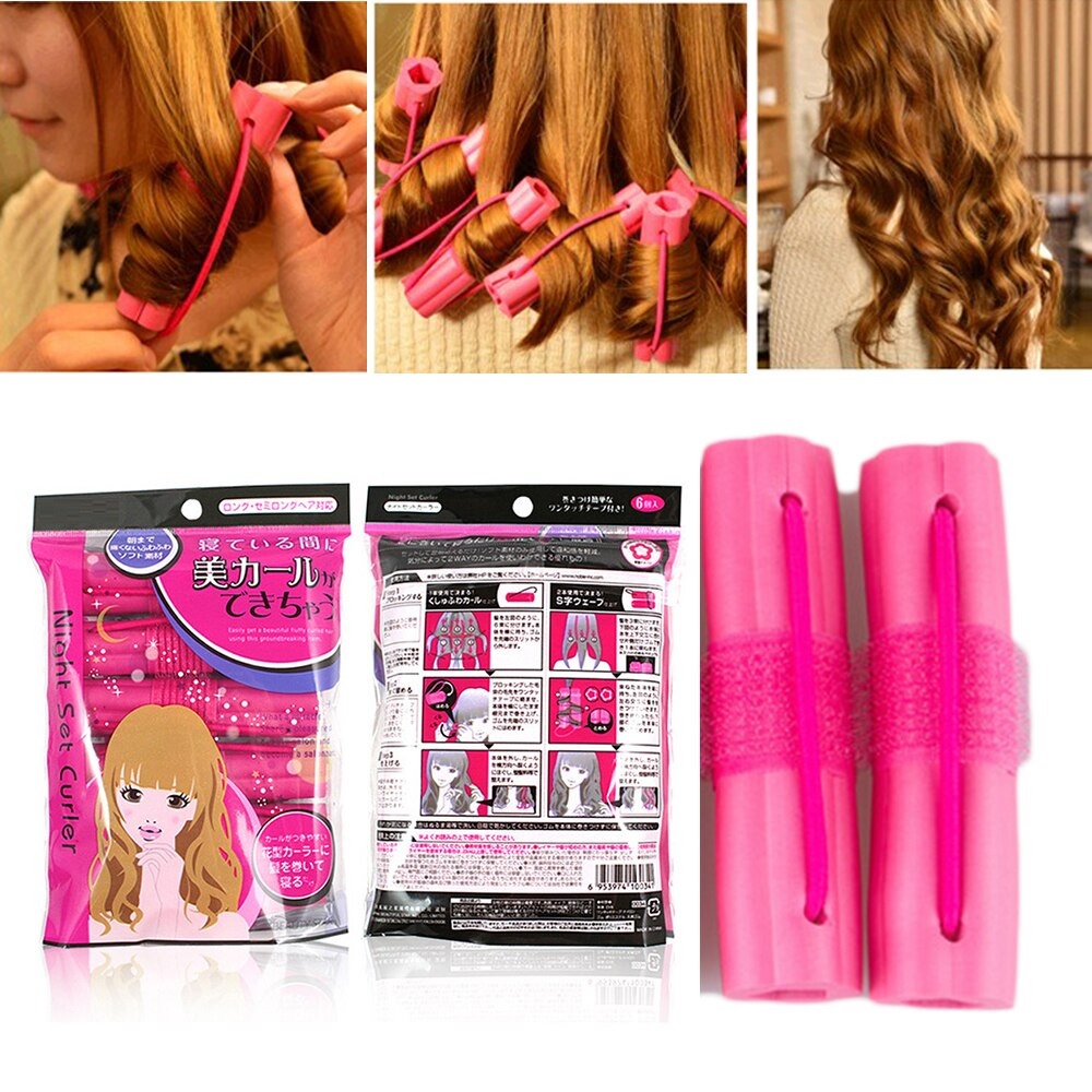 6PCS/SET Night Set Curler DIY Wavy Hair Travel Magic Soft Foam Sponge ...
