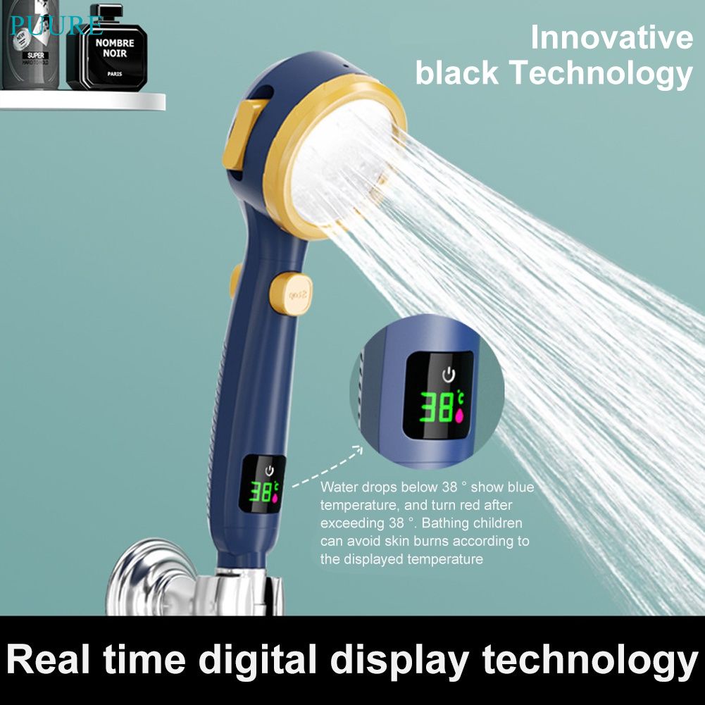 Temperature Display Shower Head Handheld No charging Required Bathroom ...