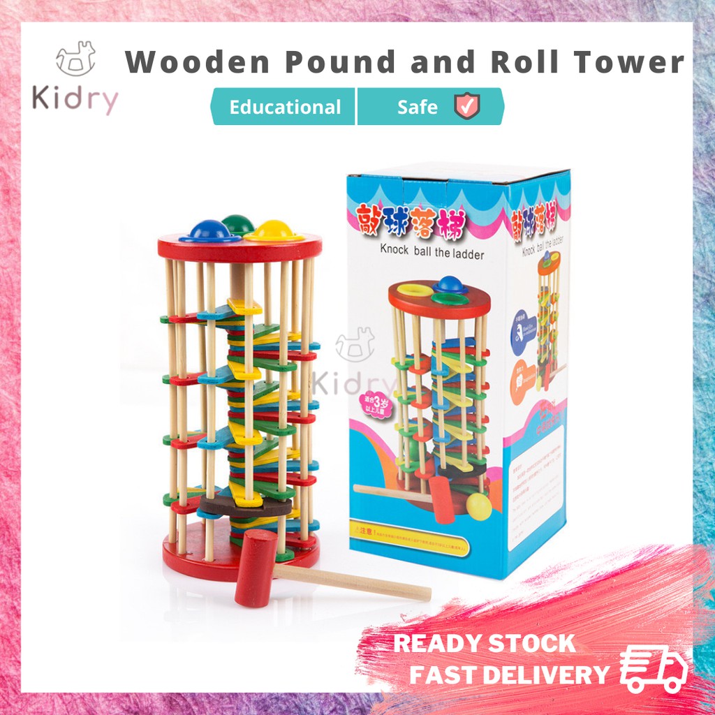 Wooden Pound and Roll Tower Early Learning Educational Toy Hammer Knock ...