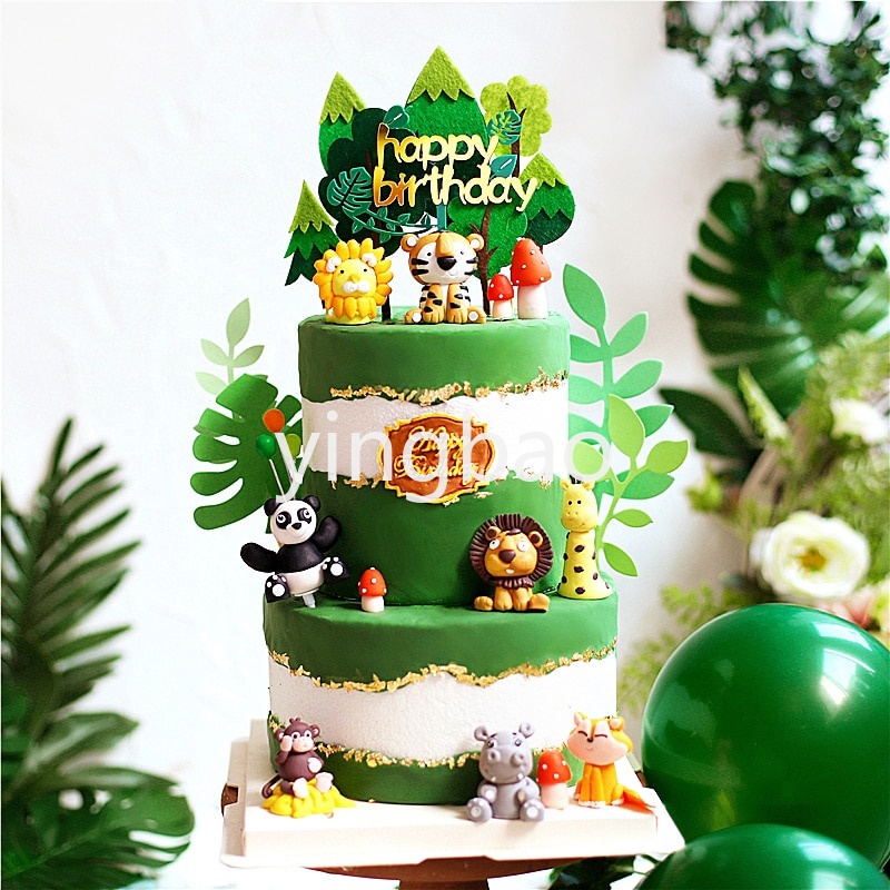 Jungle Safari Animal Theme Cake Topper Cake Decoration DIY Dessert Kids ...