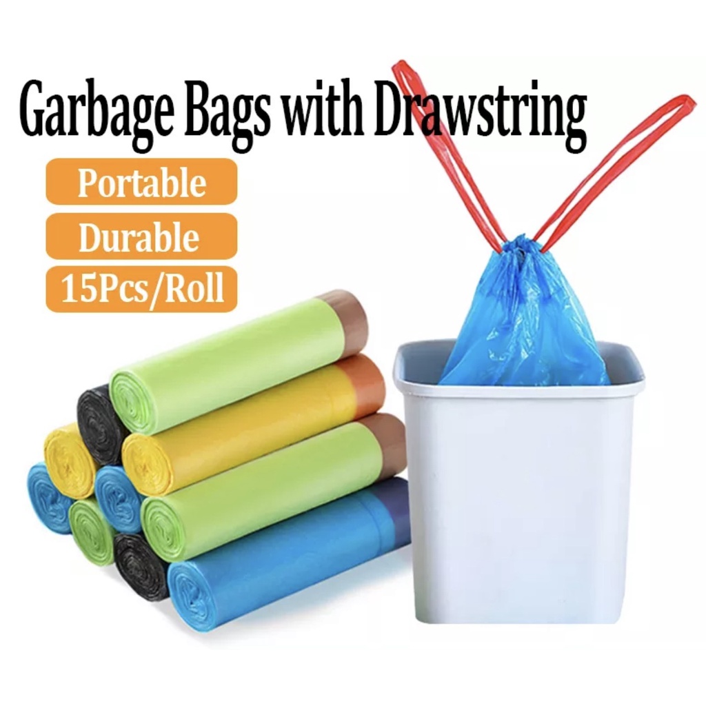 [SG Stock] Trash Bag with Drawstring l Garbage Plastic Dustbin bags (5 ...