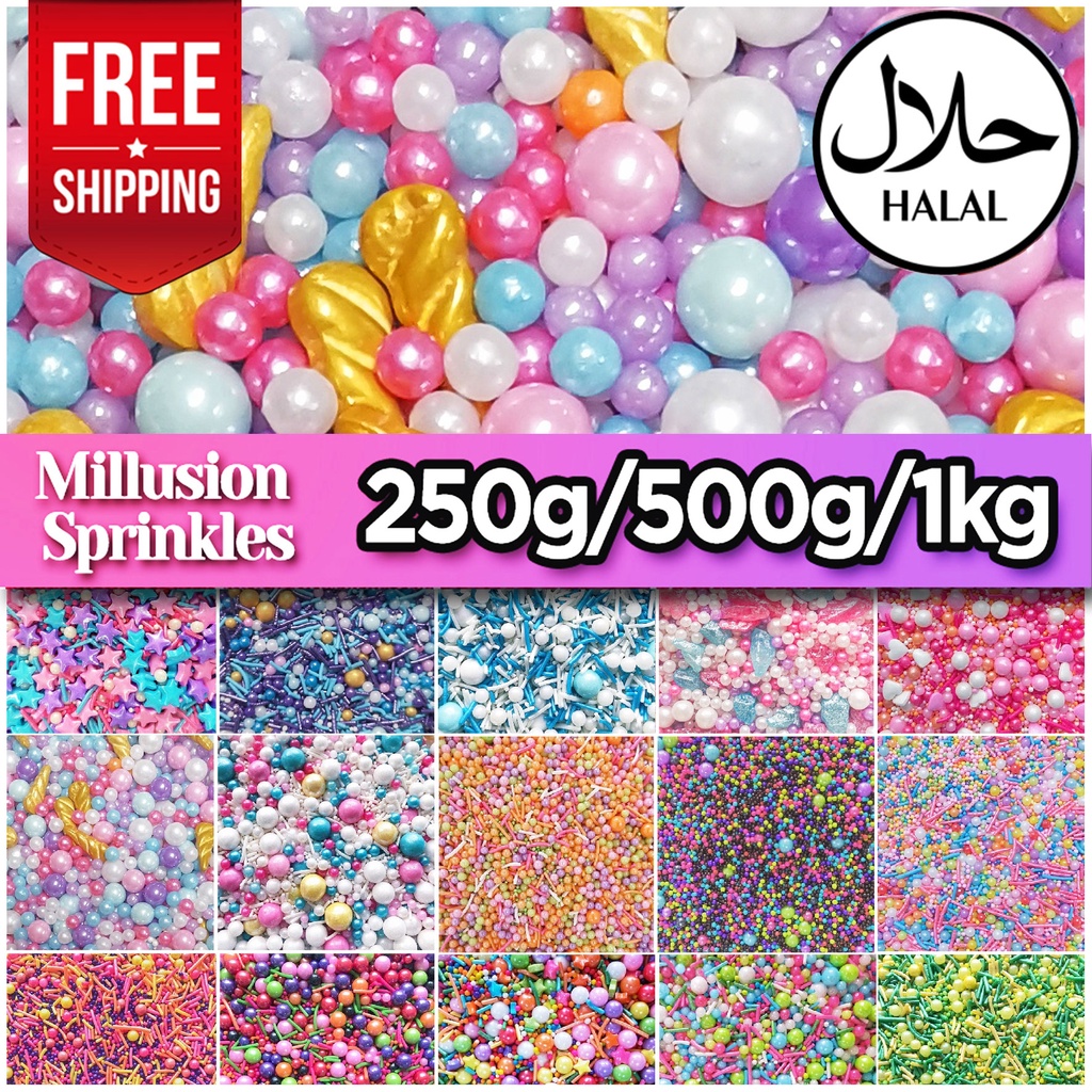 Millusion Mix Cake Sprinkles 250g Halal Cake Decoration Manik Kek Gula ...