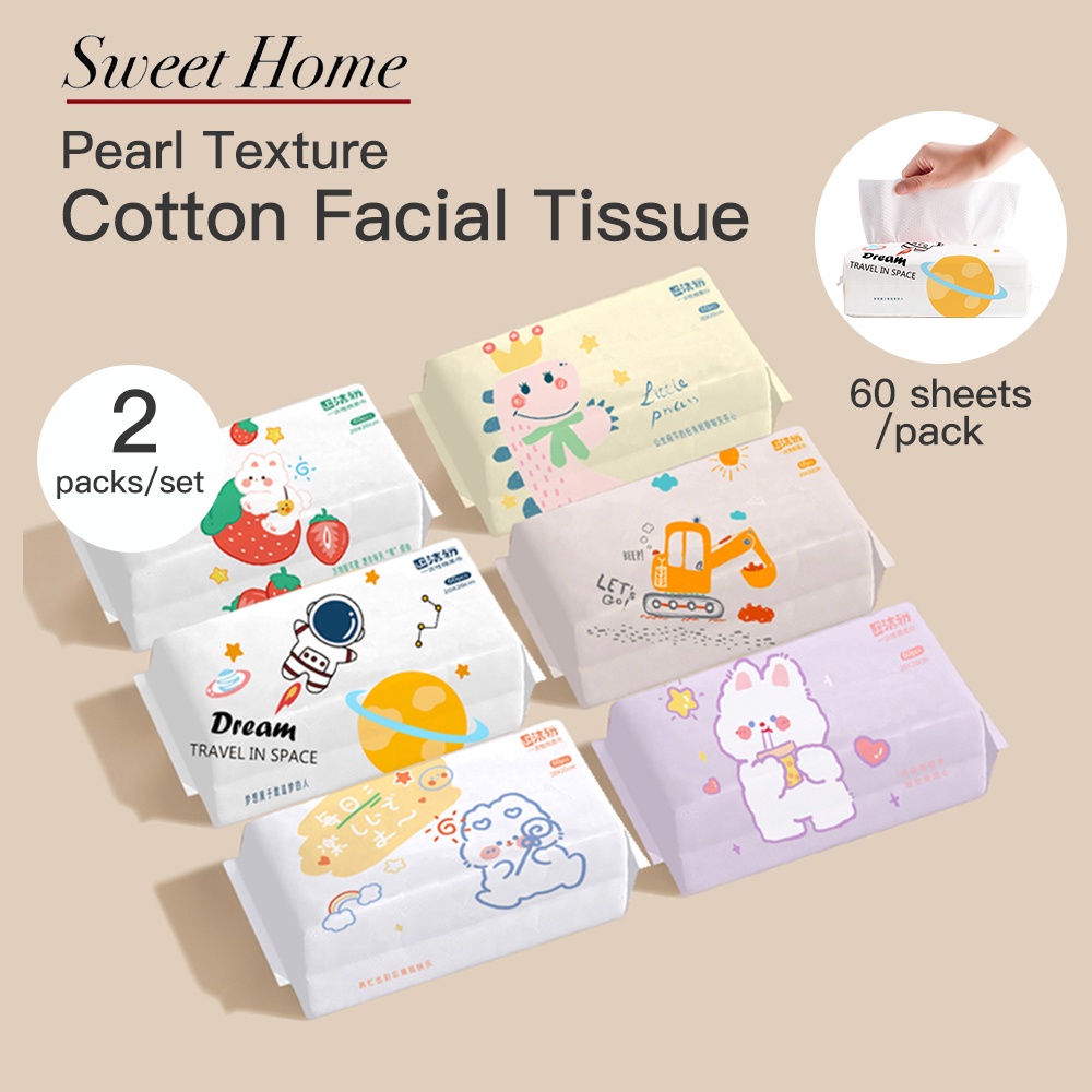 [2packs] Ultra Soft Face Tissue Pearl Texture Cotton Facial Tissue Wet ...