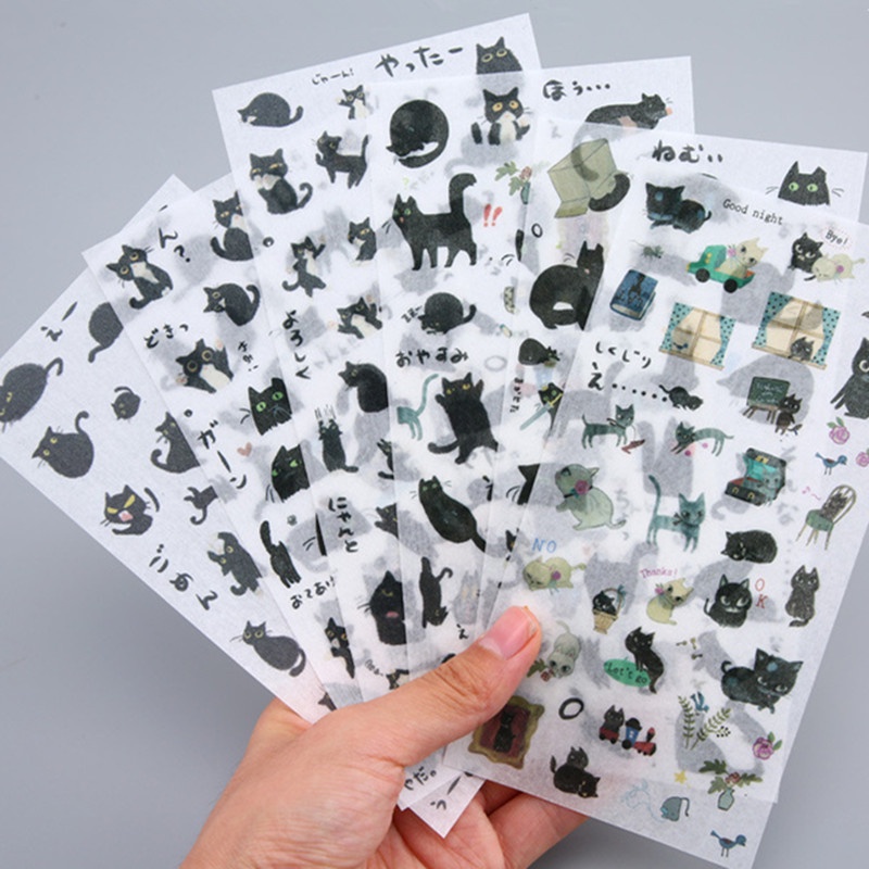 6 Sheets/pack Black Cat Decorative Stationery Stickers Scrapbooking Diy ...