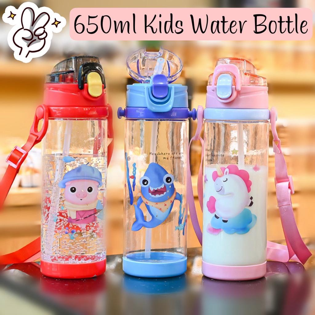 650ML Botol Air Kanak-kanak Kids Water Bottle With Straw Tali Panjang ...