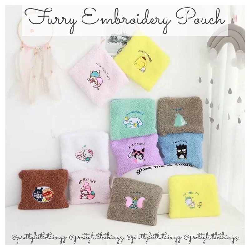* SG READY STOCK * Furry Embroidery Pouch (Melody, Little Twin Stars ...