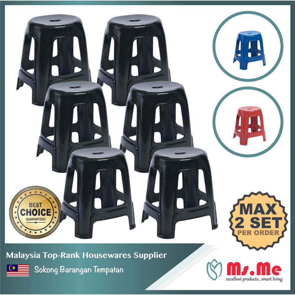 Ms.Me 6ps Stackable Plastic Chair Plastic Stool Outdoor Dining Kerusi ...