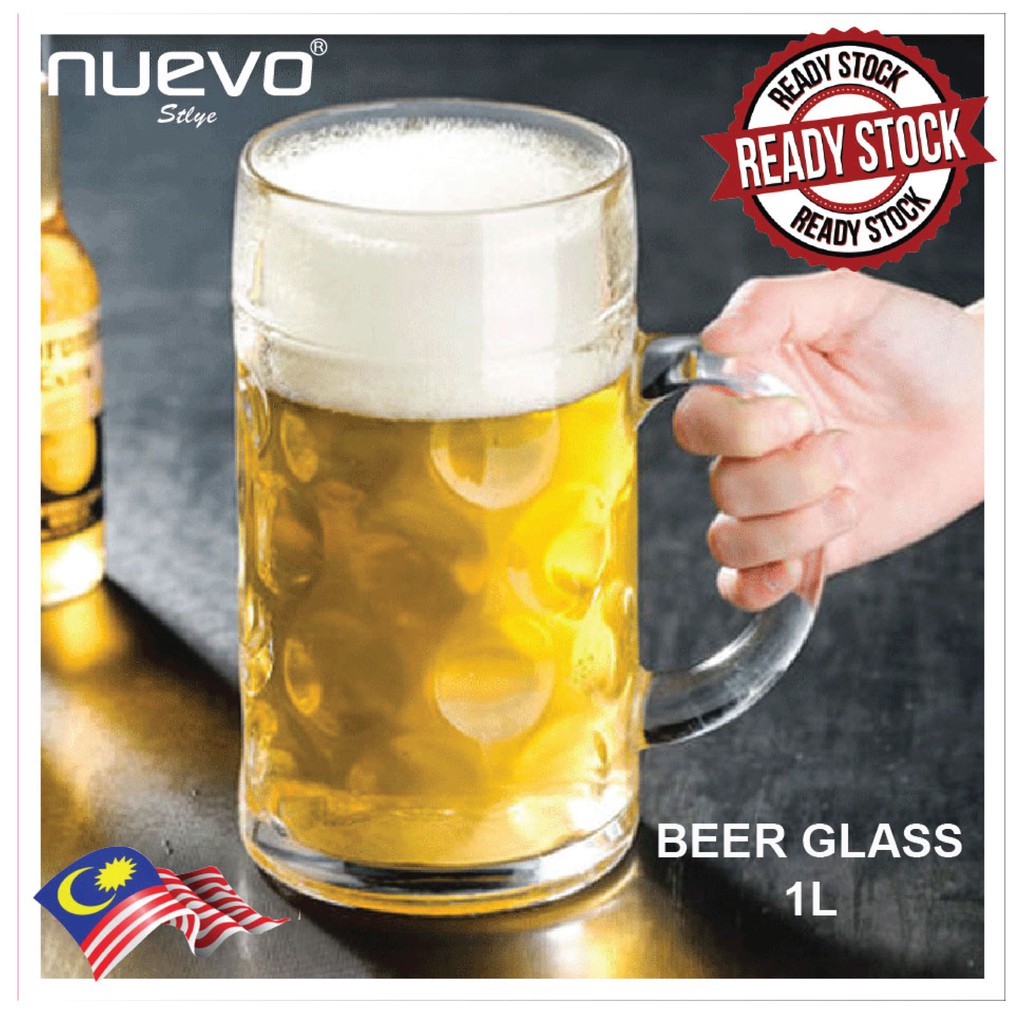 NUEVO STYLE Creative Glass Beer Mug with Handle ( 1LITER ) 创意玻璃啤酒杯 Mug ...