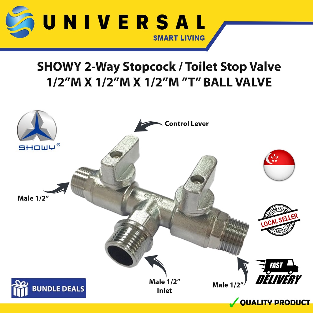 [SG SHOP SELLER] SHOWY 2-Way Stopcock / Toilet Stop Valve 1/2”M X 1/2”M ...