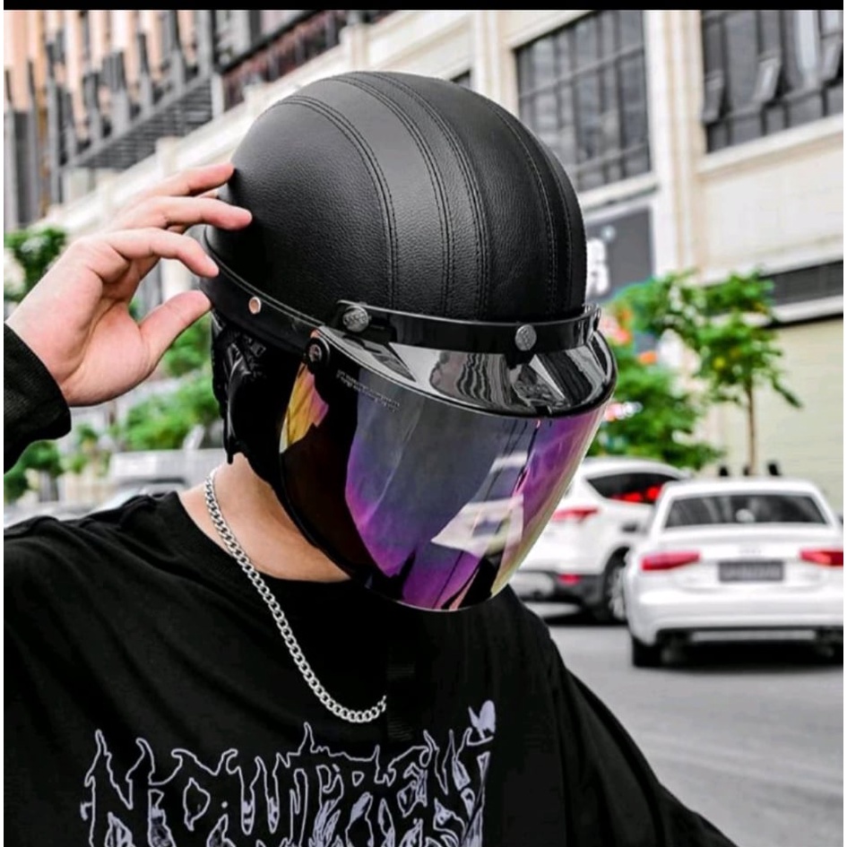 Harley Retro Synthetic Leather Half Cut Motorcycle Helmet | Shopee ...