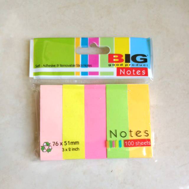 Stick Notes 5 colors BIG 76 x 51 mm (5 x 100 sheets) | Shopee Singapore