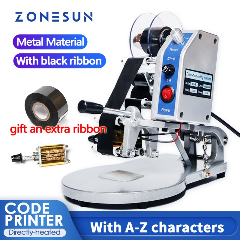 ZONESUN DY-8 Electric Date Coding Machine Flat Surface Benchtop Heat Stamping Ribbon Printer for ...