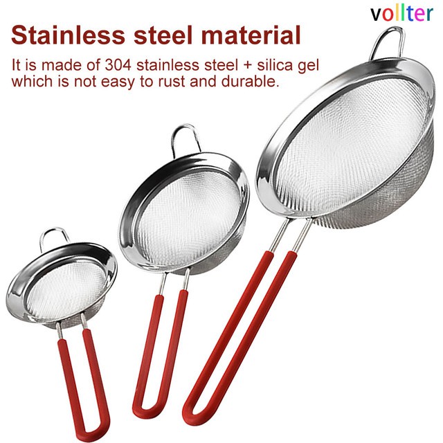 VOLL-Stainless Steel Baking Flour Sieve 30 Mesh Double Layer Strainer ...