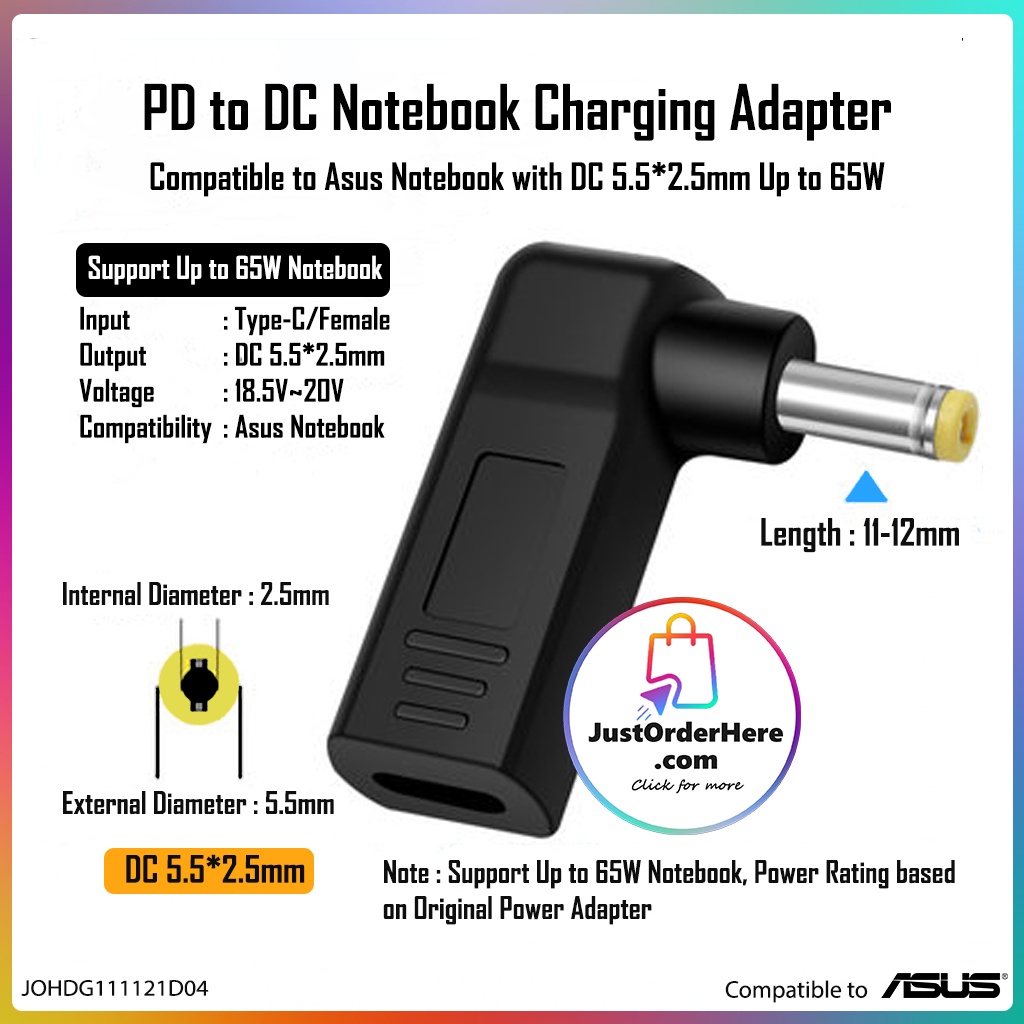 DG Charging Adapter Type C Female to DC 5.5*2.5mm - Compatible to Asus ...