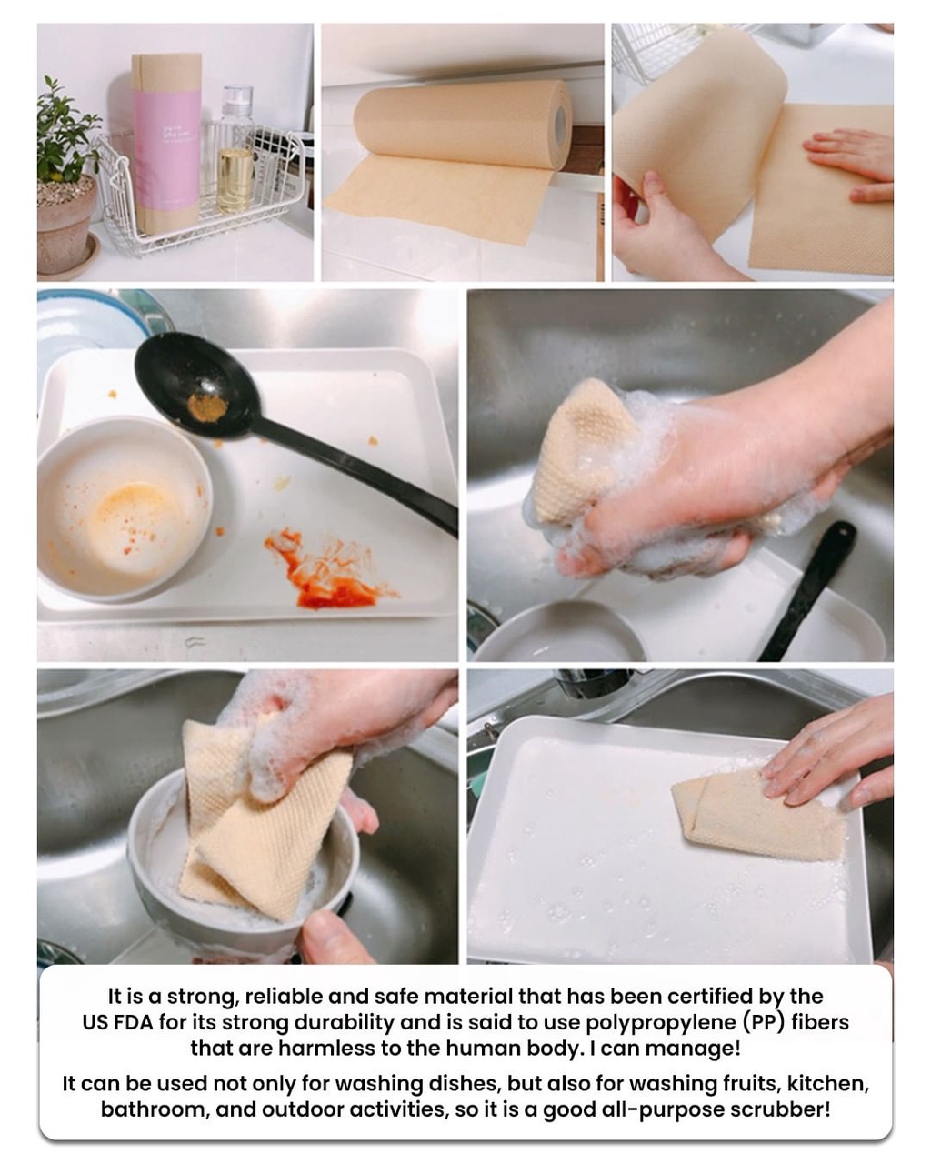 (ERA OF LIVING) Livingtime Disposable Scouring Pad (1 Roll = 60 Sheets ...
