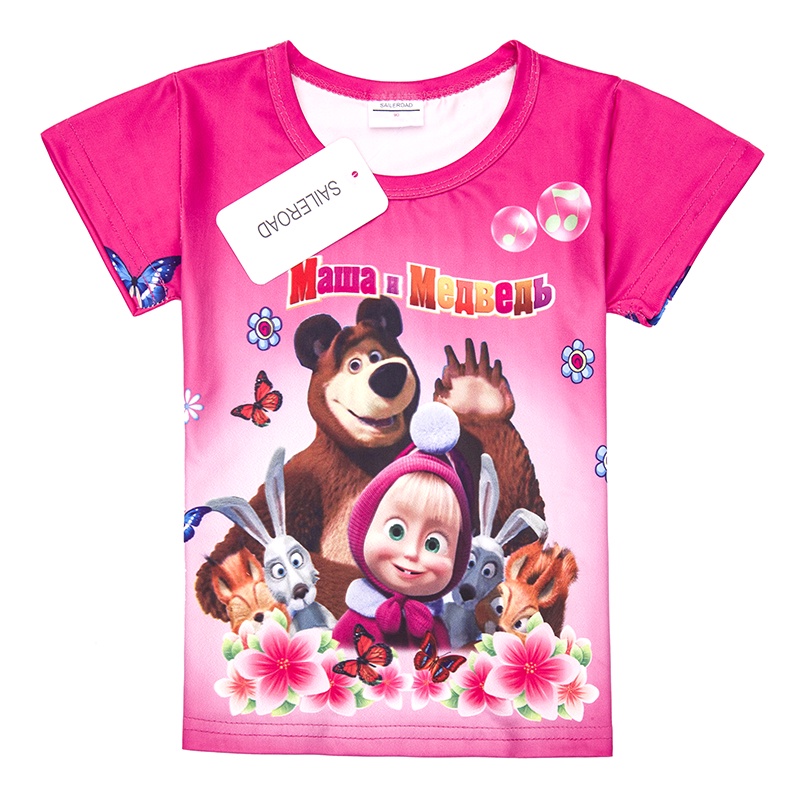 Masha and The Bear Girls T Shirt Summer Cute Print Cartoon Baby Girls ...
