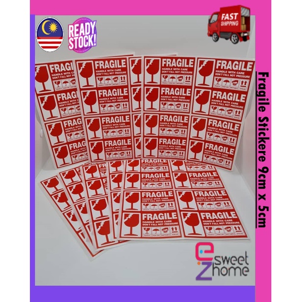 Fragile Sticker 9cm x 5cm Fragile Handle with care sticker | Shopee ...