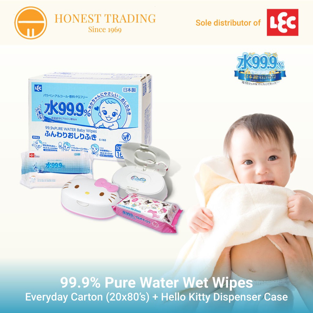 LEC 99.9% Pure Water E163 Blue Everyday Carton (20 packs x 80 sheets) + SS230 Hello Kitty ...