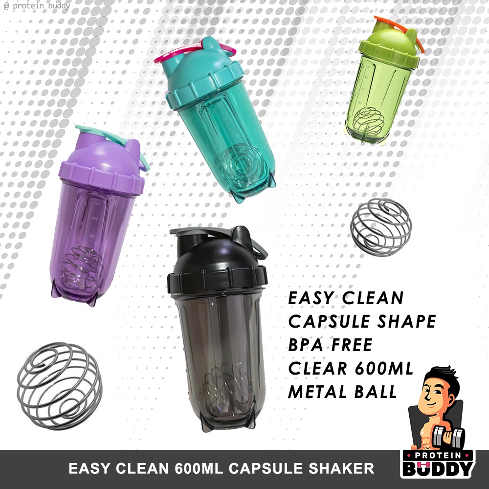 Protein Shaker 600ML Capsule Easy Clean Shaker with Metal Ball | Shopee ...
