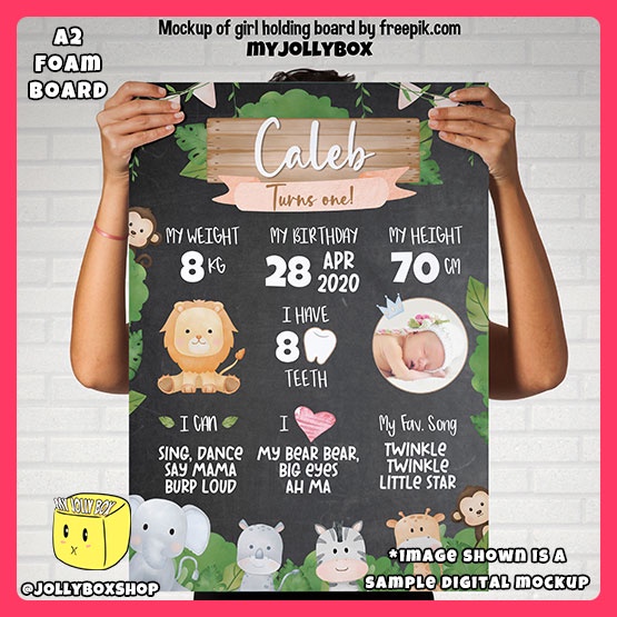 [SG Seller] Personalized Cute Safari Animals Chalkboard Theme Milestone ...