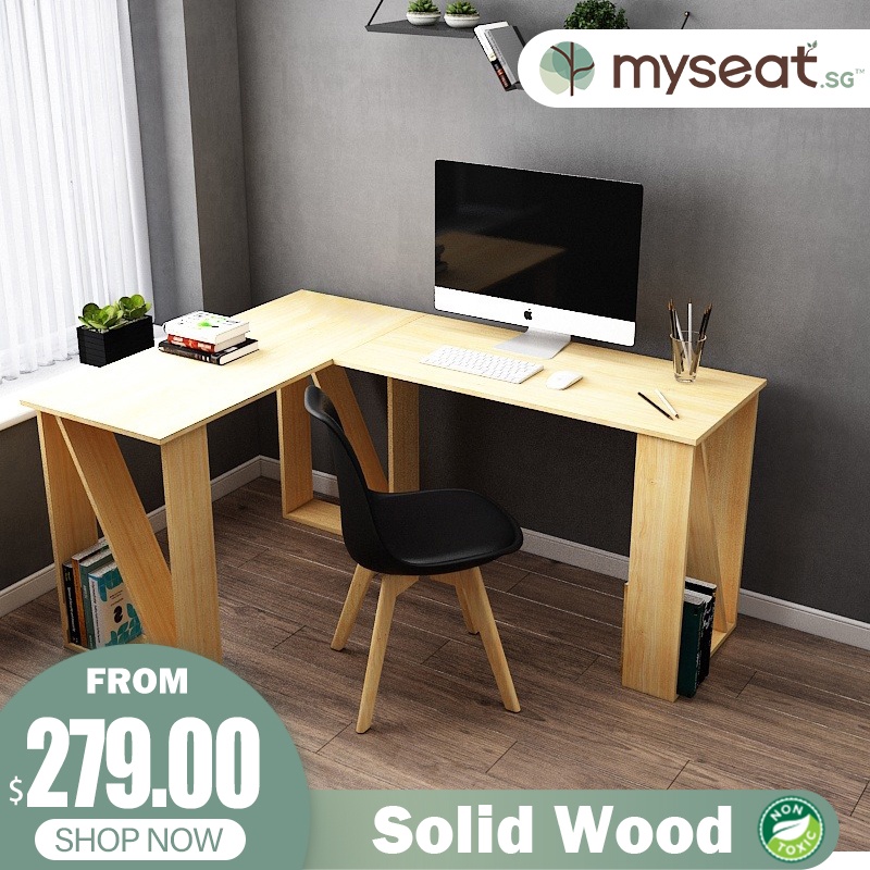 MYSEAT.sg LUX Solid Wood L-Shape Table | Shopee Singapore