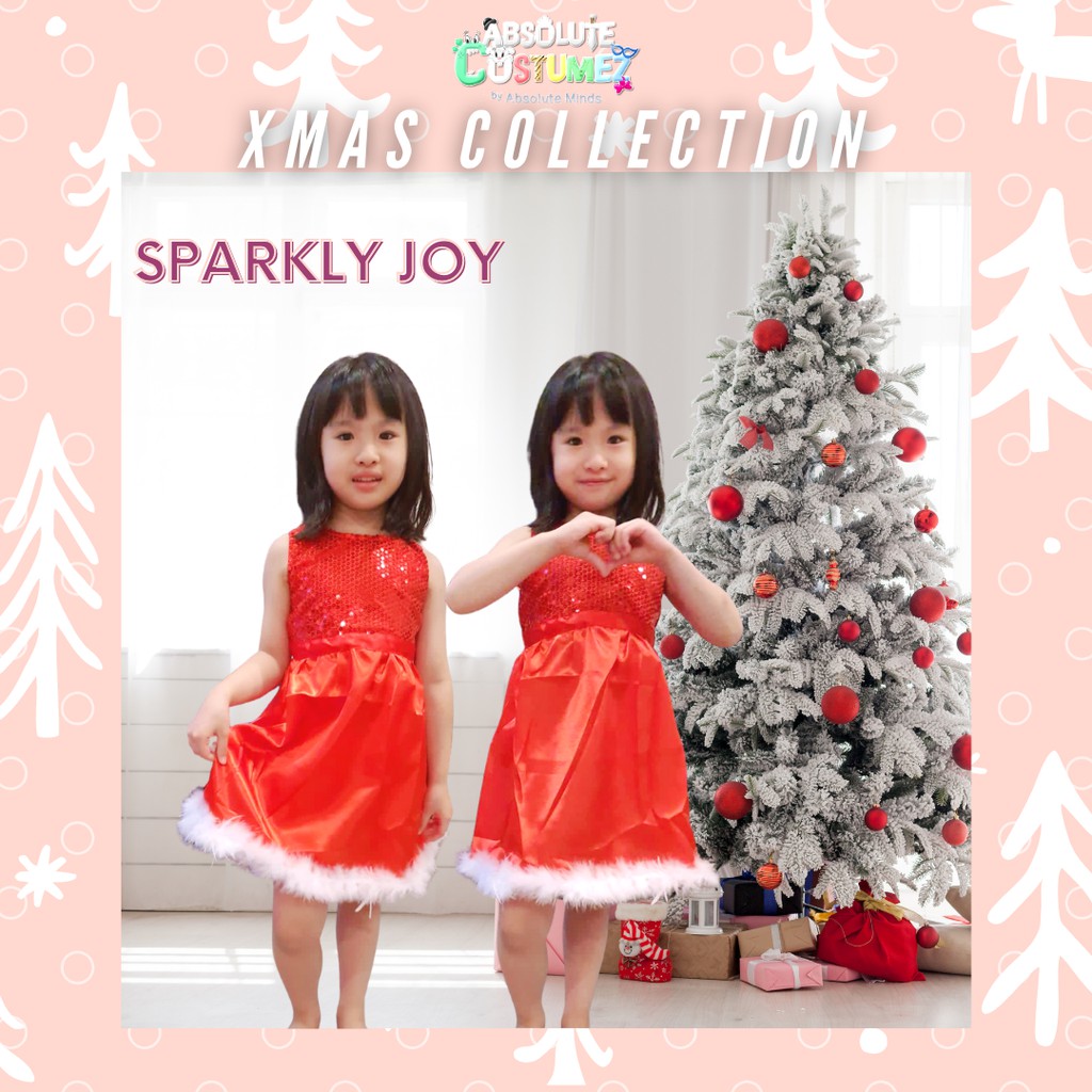 SG Seller Christmas Party Wear Costume Girls Sparkly Red Holiday ...