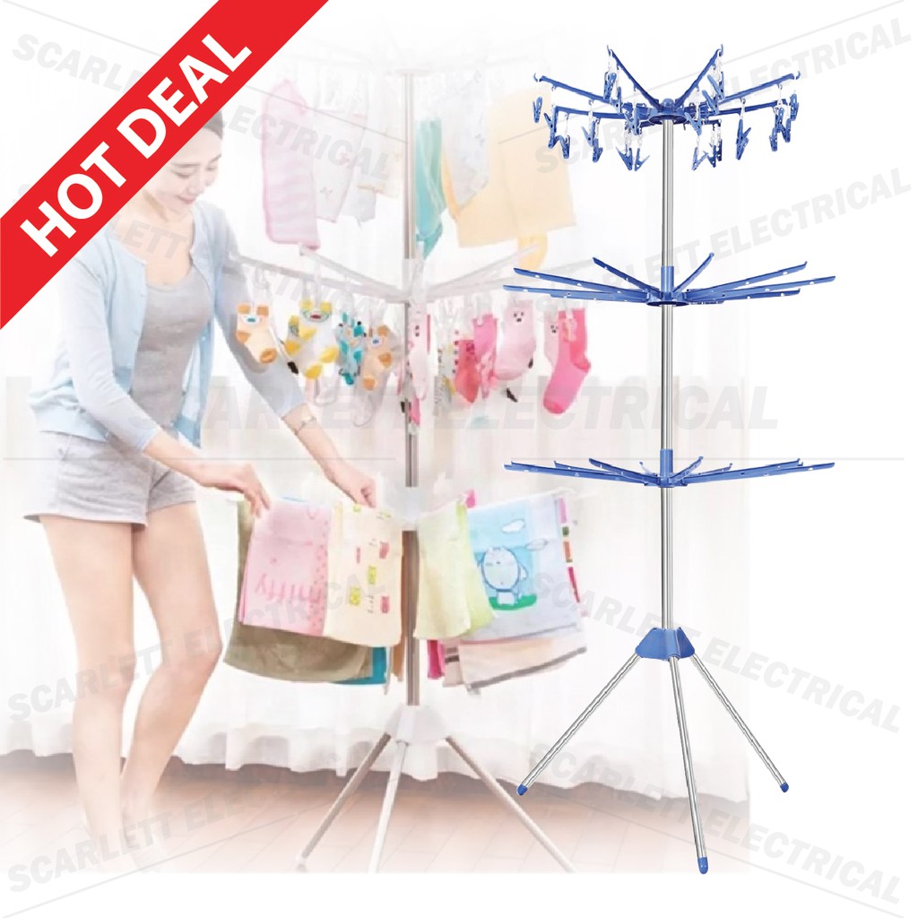 Folding Portable Laundry Stand Drying Rack 3 Tier Tripod Clothes Racks ...