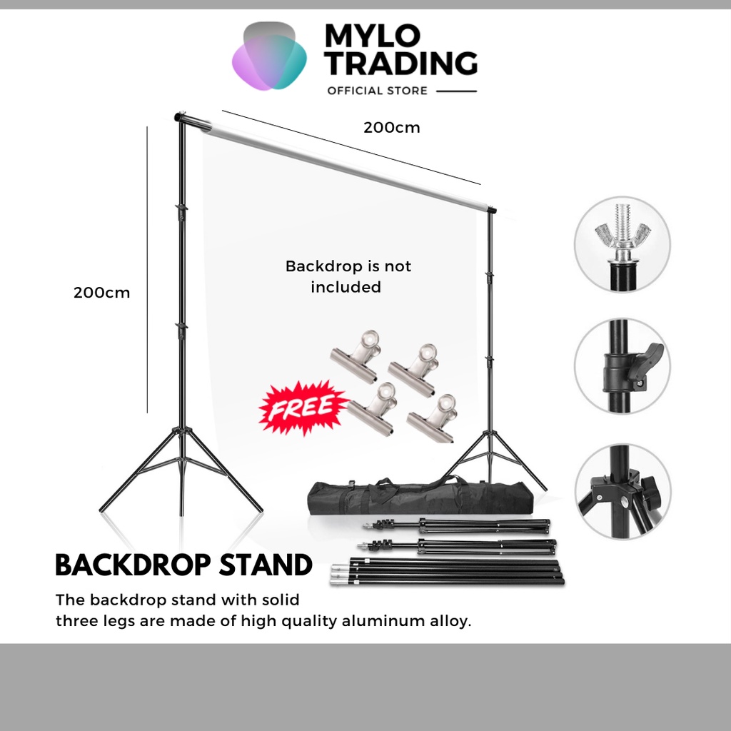 Studio Kit Set Backdrop Stand with Storage Bag & 4 Backdrop Clip 2m x ...